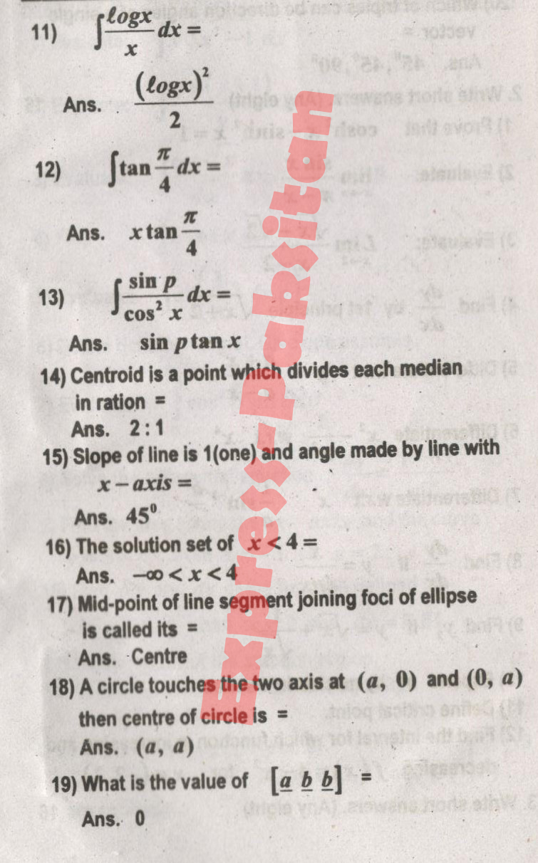 Mathematics Past Paper 2016 Rawalpindi Board Part 2 - Express Pakistan