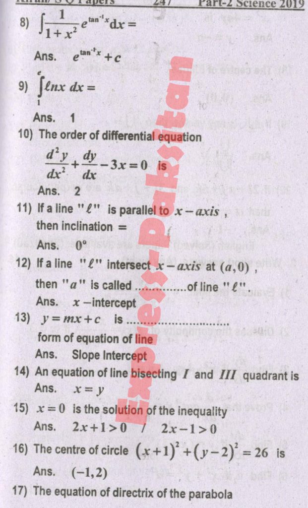 Mathematics Past Paper 2019 Rawalpindi Board 2nd Year – Express Pakistan