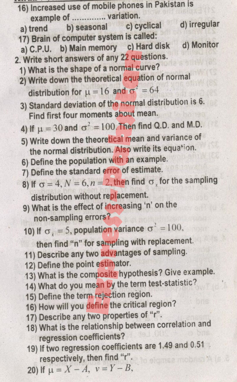 Statistics Past Paper 2010 Rawalpindi Board Part 2 – Express Pakistan