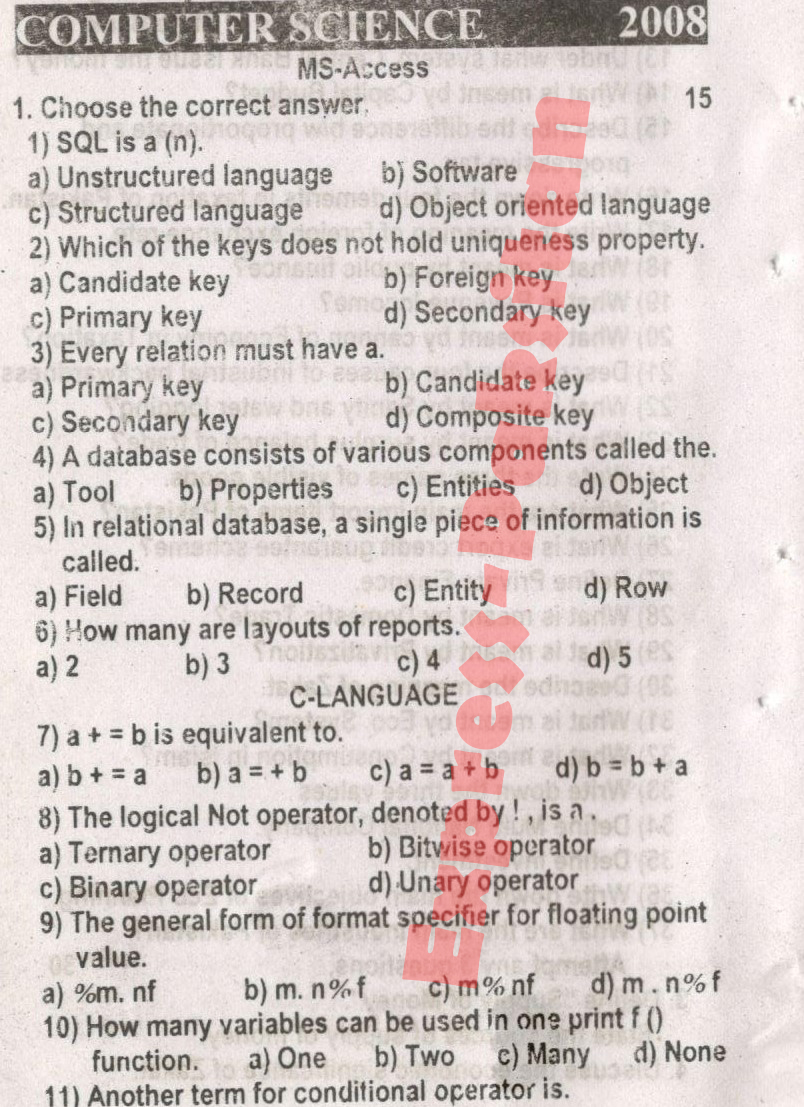 Computer Science Past Paper 2008 Rawalpindi Board Part 2 - Express Pakistan